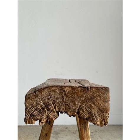 Small Organic Blond Asian Teak Quadripod Bench Dua Belas Chairish