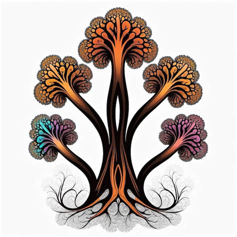 A Fractal Tree With Multiple Branches And Colorful Leaves Is Depicted