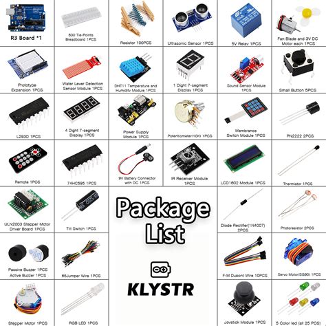 Klystr Uno R3 Project Super Starter Kit For Arduino Uno R3 With Tutorial Compatible With Arduino