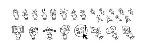 Premium Vector Doodle Click Icons Set Hand Finger Cursor Pointer Enable Notifications Customer