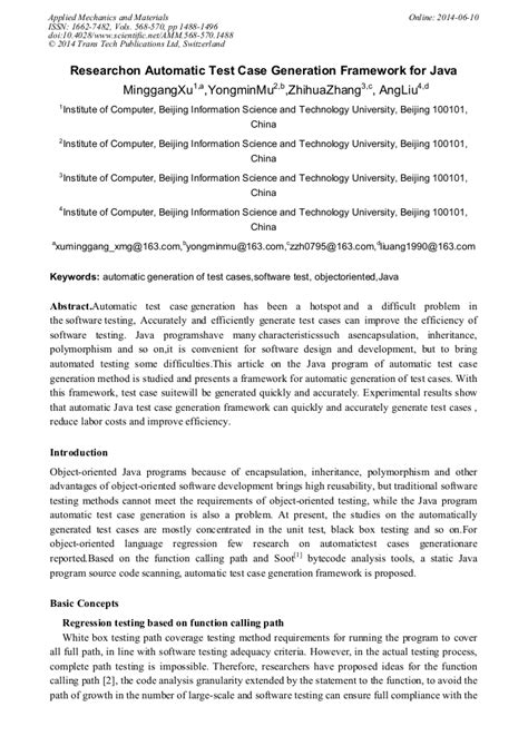 Research On Automatic Test Case Generation Framework For Java Scientificnet