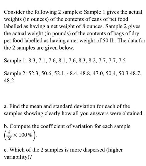 Solved Consider The Following Samples Sample Gives Chegg