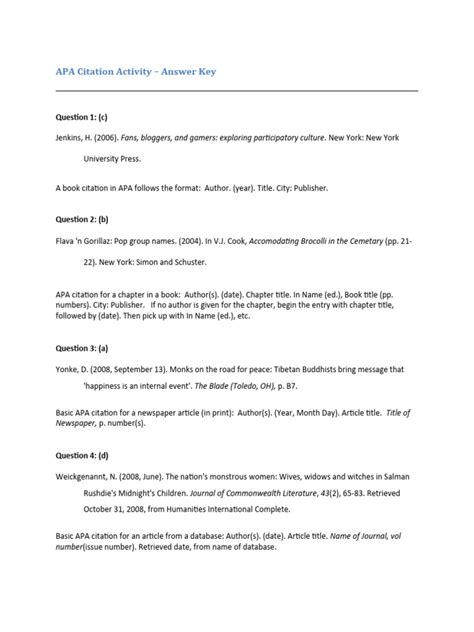 apa citation activity answer key pdf