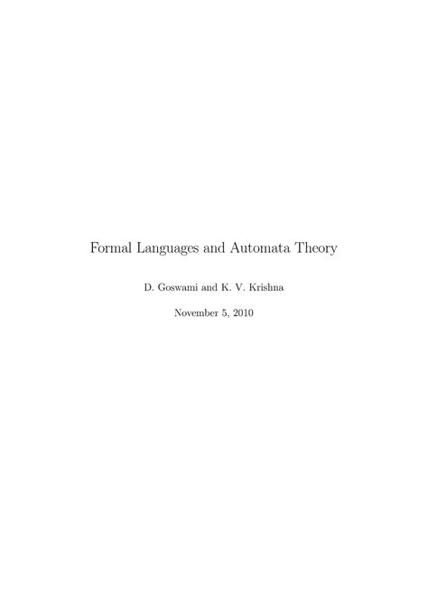 Theory Of Computation Formal Languages And Automata Theory D Goswami And K V Krishna