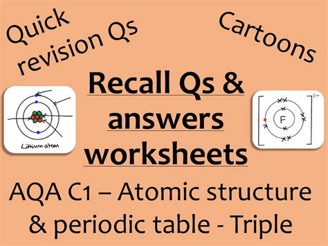 Aqa Chemistry Gcse C1 Triple Atomic Structure And Periodic Table Recall Qs Teaching Resources
