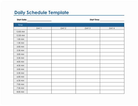 Daily Schedule Excel Template
