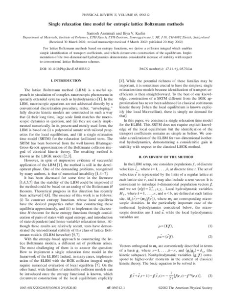 Pdf Single Relaxation Time Model For Entropic Lattice Boltzmann Methods