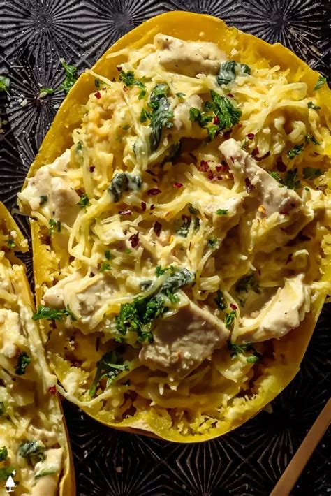 Spaghetti Squash Alfredo Healthy Chicken Alfredo Little Pine Kitchen