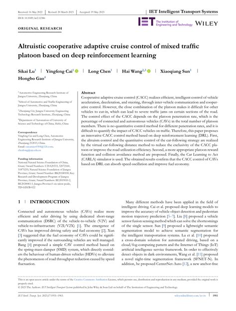 Pdf Altruistic Cooperative Adaptive Cruise Control Of Mixed Traffic Platoon Based On Deep