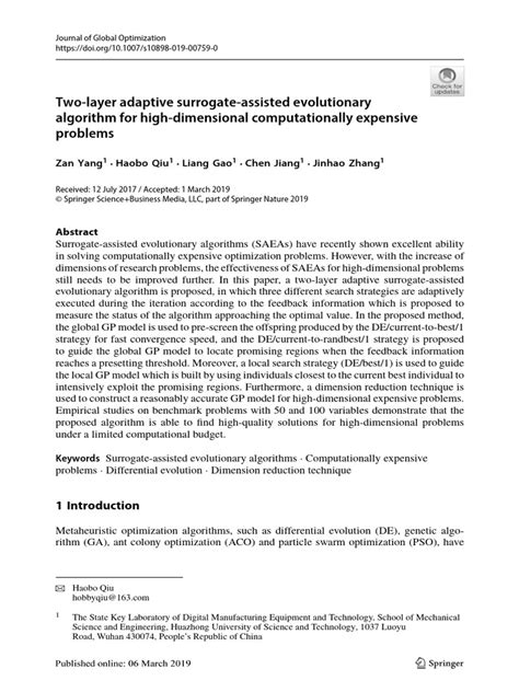2019 Tasea Two Layer Adaptive Surrogate Assisted Evolutionary Algorithm