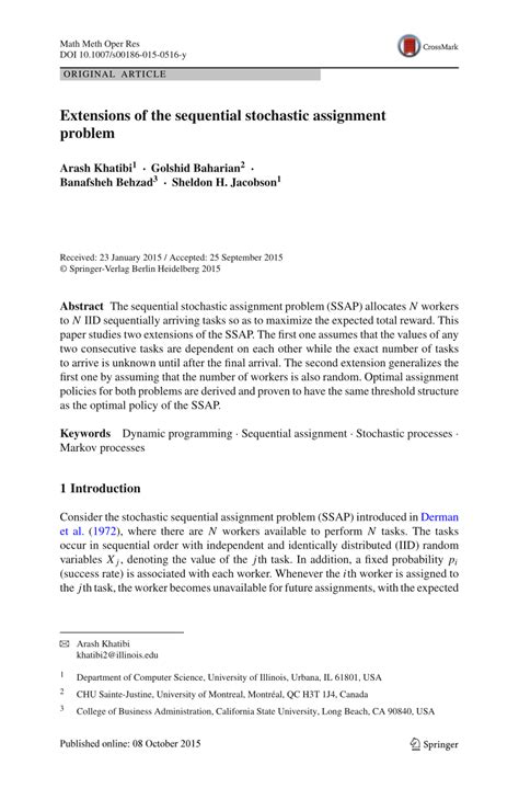 Download Pdf Extensions Of The Sequential Stochastic Assignment Problem