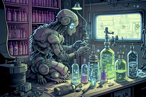 Humanoid Robot Working In Research Laboratory Conceptual Ai Illustration Artificial