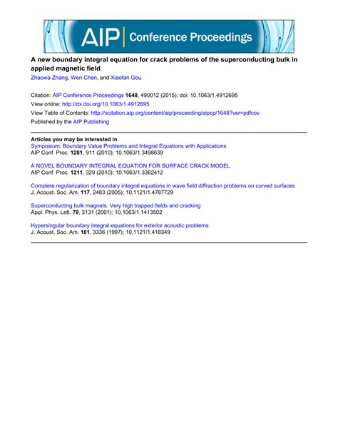 Pdf A New Boundary Integral Equation For Crack Problems Of The Superconducting Bulk In Applied