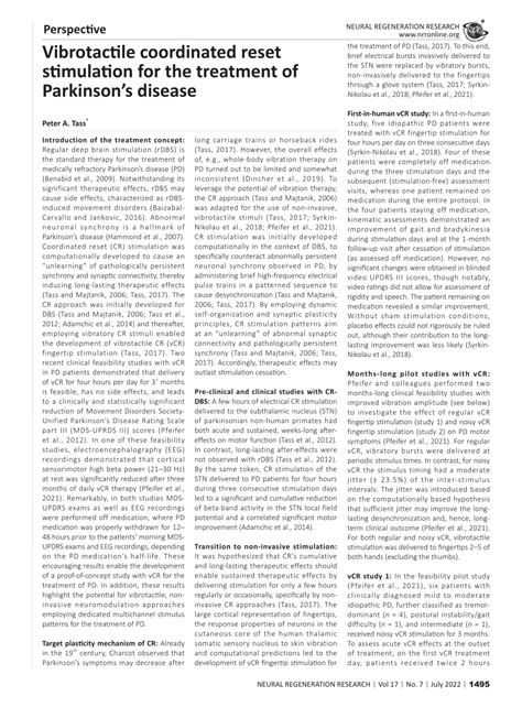 Pdf Vibrotactile Coordinated Reset Stimulation For The Treatment Of Parkinsons Disease
