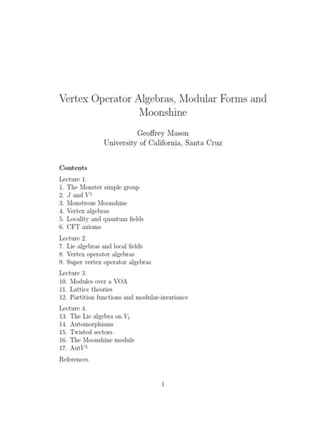 vertex operator algebras modular forms and moonside pdf group