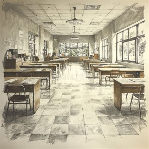 Sketch Of School Classroom Ai Generative Illustration Stock