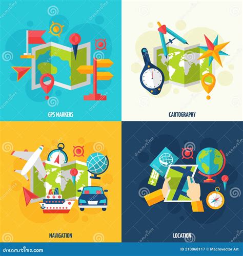 Navigation And Location Flat Icon Set Stock Vector Illustration Of Abstract Measurement