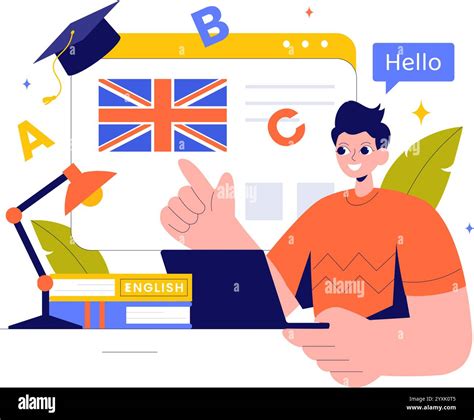 English Language Vector Illustration Featuring Students Studying