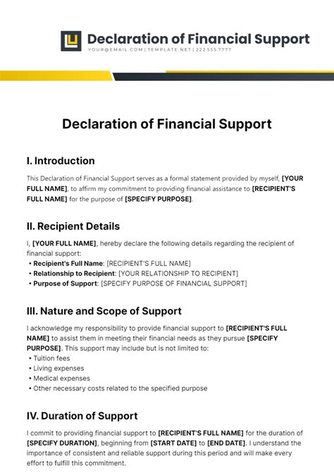 Free Declaration Of Financial Support Template To Edit Online