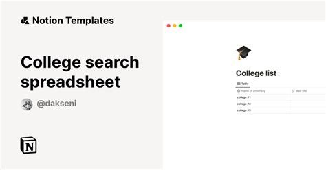 College Search Spreadsheet Template By Da Kseni Notion Marketplace