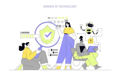 Women In Technology Flat Vector Stock Vector Illustration Of Data