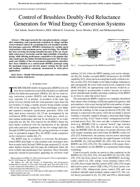 Pdf Control Of Brushless Doubly Fed Reluctance Generators For Wind Energy Conversion Systems