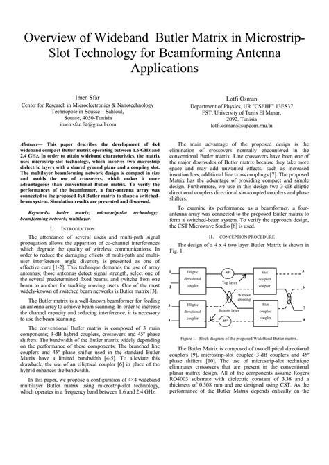 Pdf Overview Of Wideband Butler Matrix In Microstrip Slot Technology