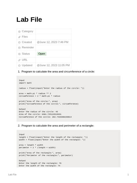 Python Lab File Pdf Area Fahrenheit