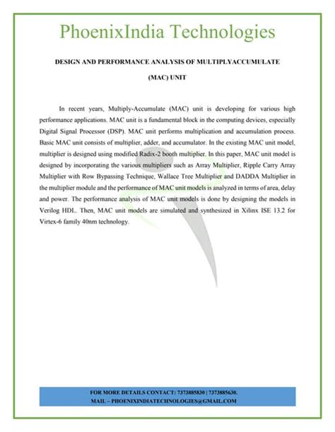 Design And Performance Analysis Of Multiplyaccumulate Mac Unit Pdf