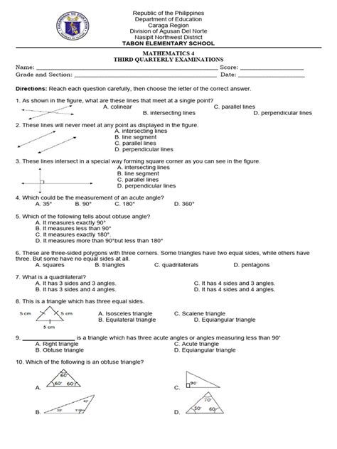 tq math 4 3rd quarter exam pdf rectangle triangle
