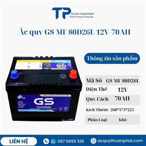 Ắc quy GS MF 80D26L 12V-70AH - Ắc Quy Thuận Phát