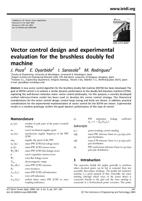Pdf Vector Control Design And Experimental Evaluation For The