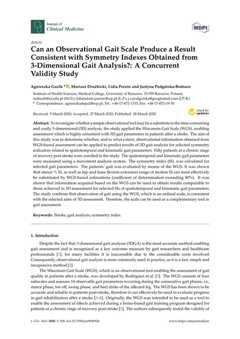Pdf Can An Observational Gait Scale Produce A Result Consistent With Symmetry Indexes Obtained