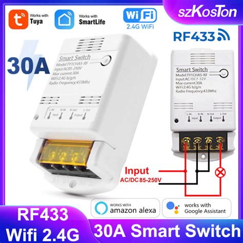 Tuya Smart Home Wifi Smart Switch Ac 85 250v 4000w 30a Relay Module Rf 433 Smartlife Remote