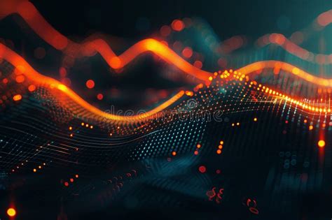 Generative Ai Image Of Black And Orange Wavy Data Visualization On Black Pattern Abstract