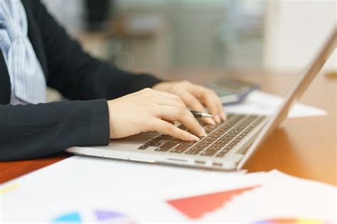 Premium Photo Business Woman Working At Office With Laptop And