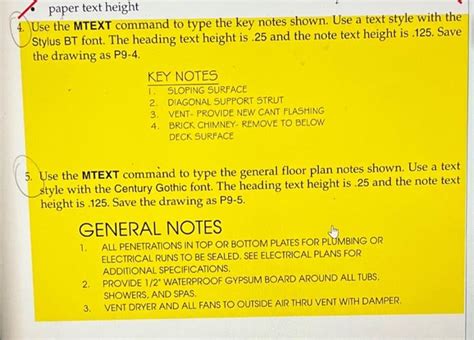 Solved Paper Text Height Use The MTEXT Command To Type Chegg Com