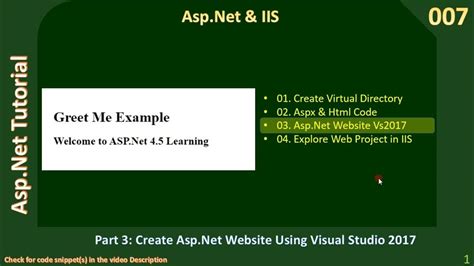 Asp Net And Iis Part 3 Create Asp Net Application Vs2017 Asp Net C Tutorial 007 Youtube