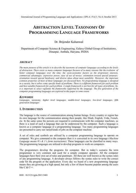Abstraction Level Taxonomy Of Programming Language Frameworks Pdf
