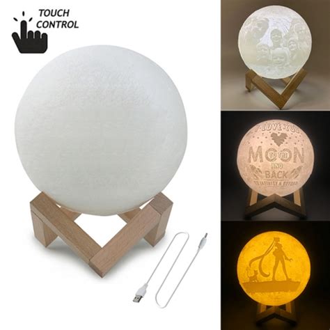 맞춤형 터치 스위치 3 색 3d 인쇄 달 램프 Usb 충전 에너지 절약형 Led 야간 조명 나무 홀더베이스 직경 8cm