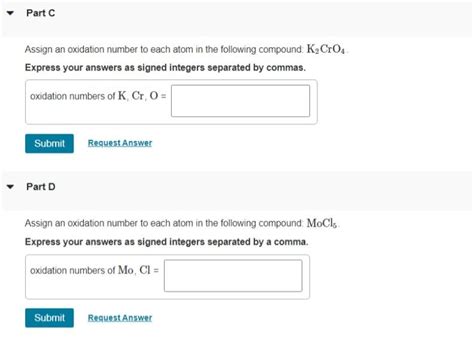 Solved Part A Assign An Oxidation Number To Each Atom In The Chegg Com