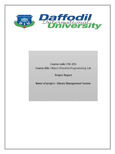 Course Code Cse 215 Course Title Project Report Name Of Project Library Management System