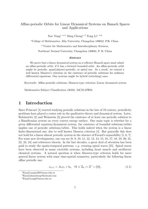 Pdf Affine Periodic Orbits For Linear Dynamical Systems On Banach