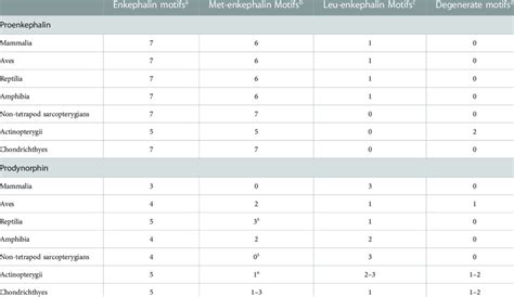 Comparison Of Enkephalin Motifs In Proenkephalin And Prodynorphin In Download Scientific