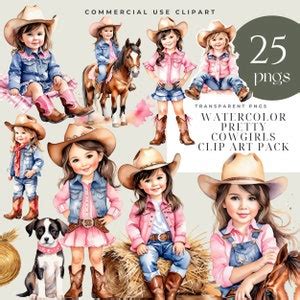 Charming Cowgirl Watercolor Clipart Pack 25 Pngs Western Art