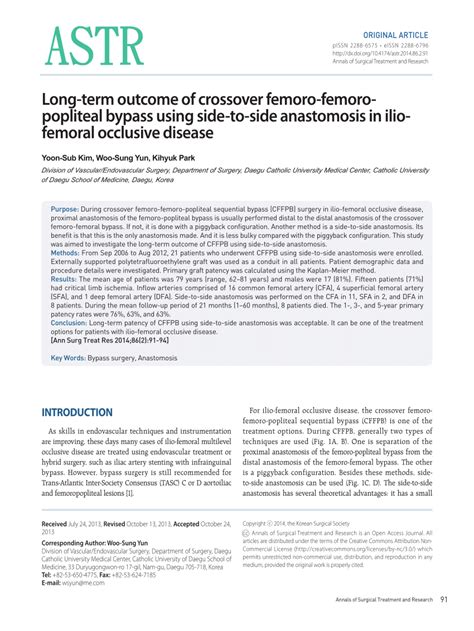 Pdf Long Term Outcome Of Crossover Femoro Femoro Popliteal Bypass Using Side To Side