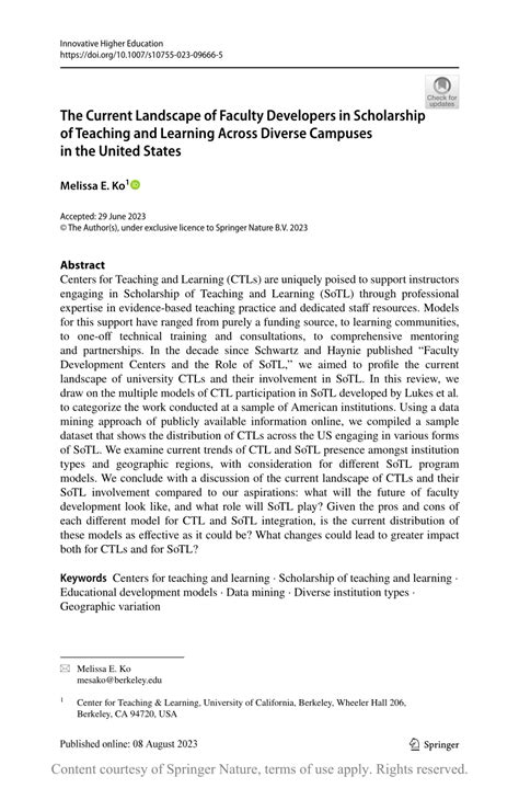 The Current Landscape Of Faculty Developers In Scholarship Of Teaching And Learning Across