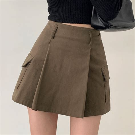 라인크 핀턱 카고 피치기모 뒷밴딩 미니 스커트3color 속바지o속기모플리츠유니크 에이블리