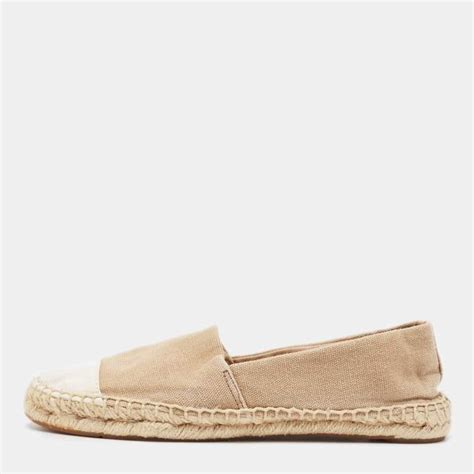 Tory Burch Beigewhite Canvas Cap Toe Espadrille Flats Size 37 Tory Burch Tlc