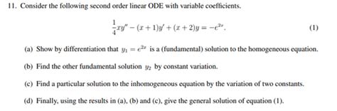 Solved 11 Consider The Following Second Order Linear Ode